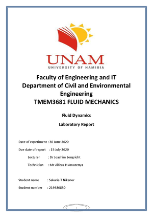 Lab Report Template - The Advanced Fluid mechanic was conducted on May ...