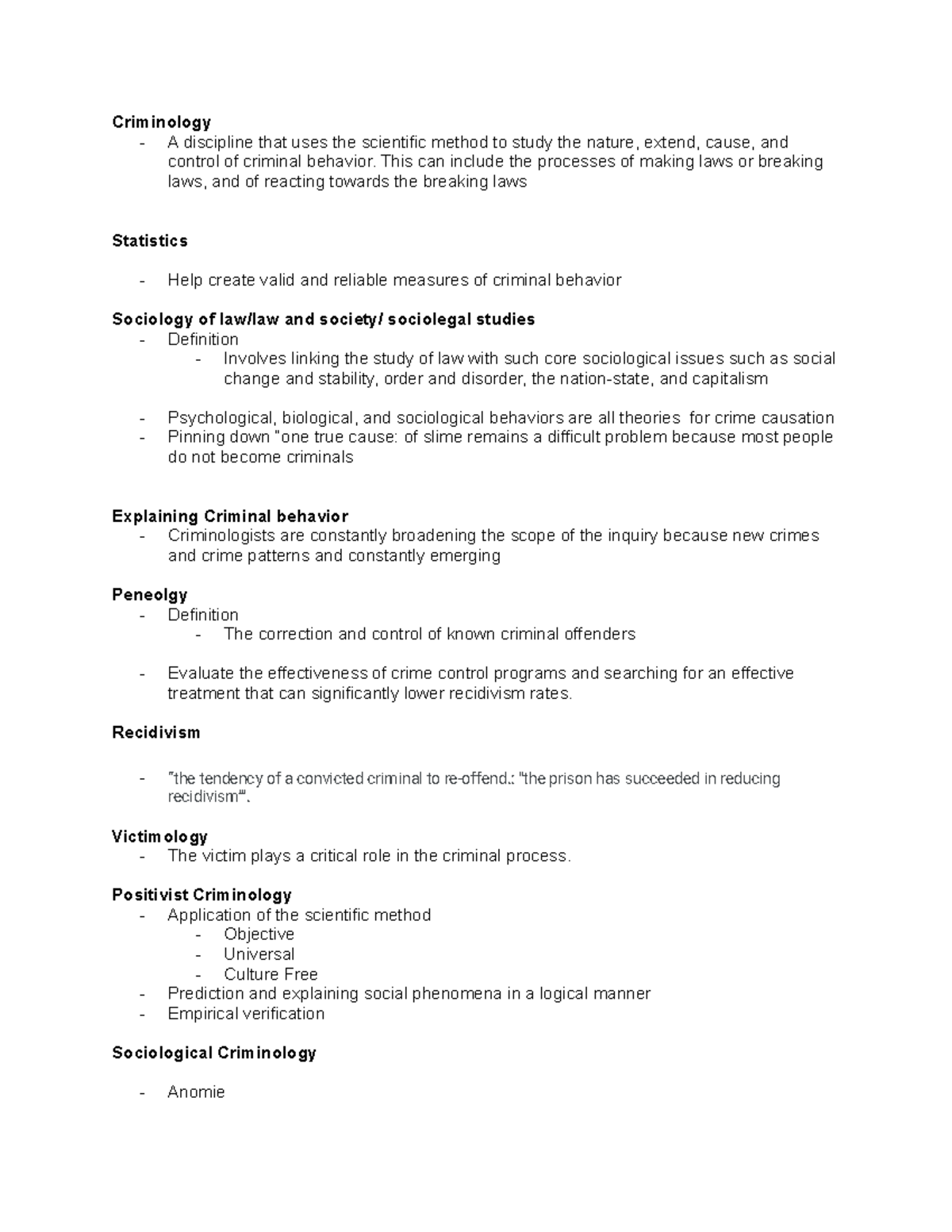 Criminology Notes Chapter One-five - Criminology - A discipline that ...