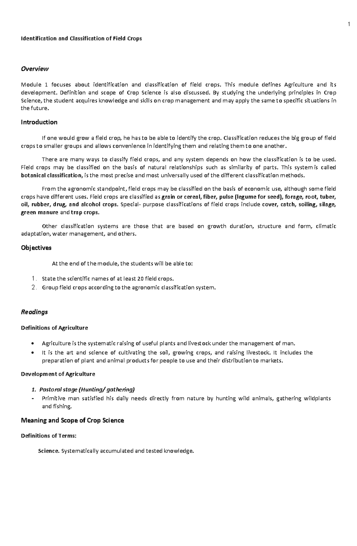 Principles of Field Crop Production - Identification and Classification ...
