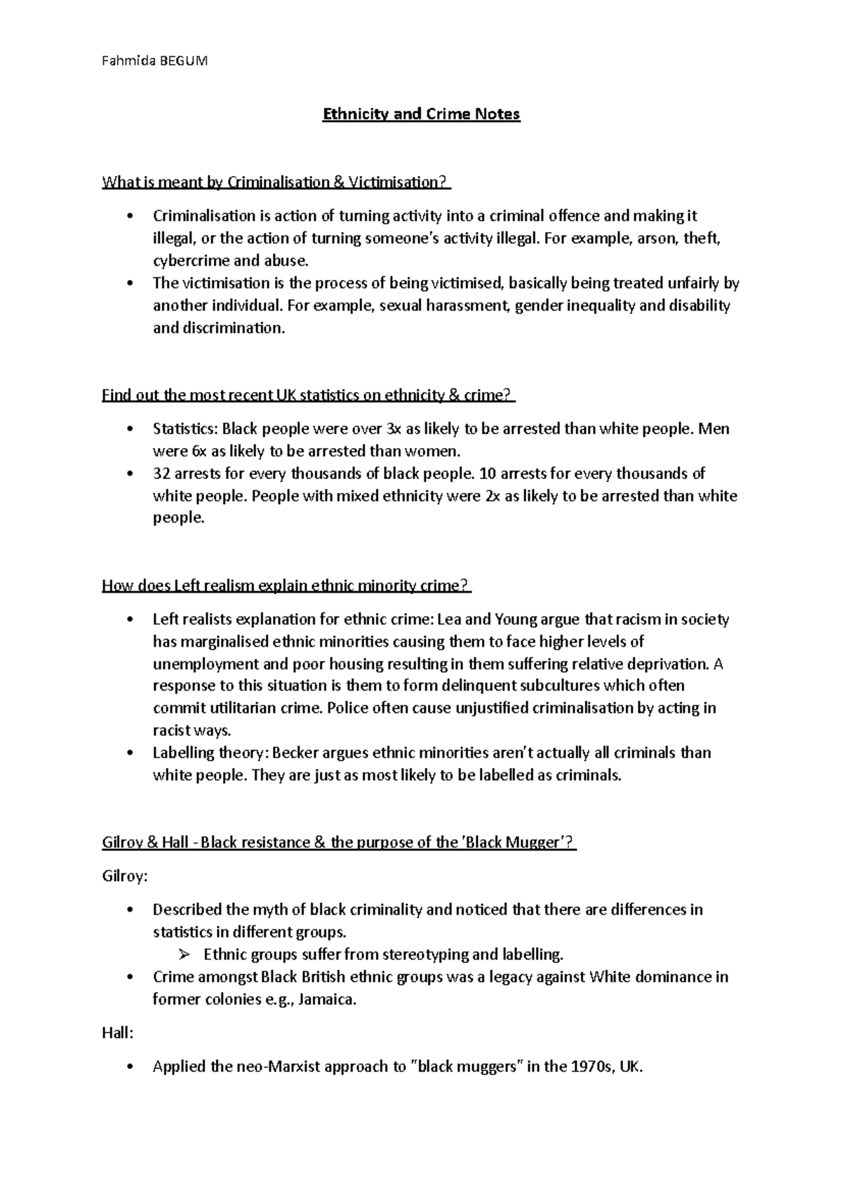 Ethnicity and Crime Notes - For example, arson, theft, cybercrime and ...