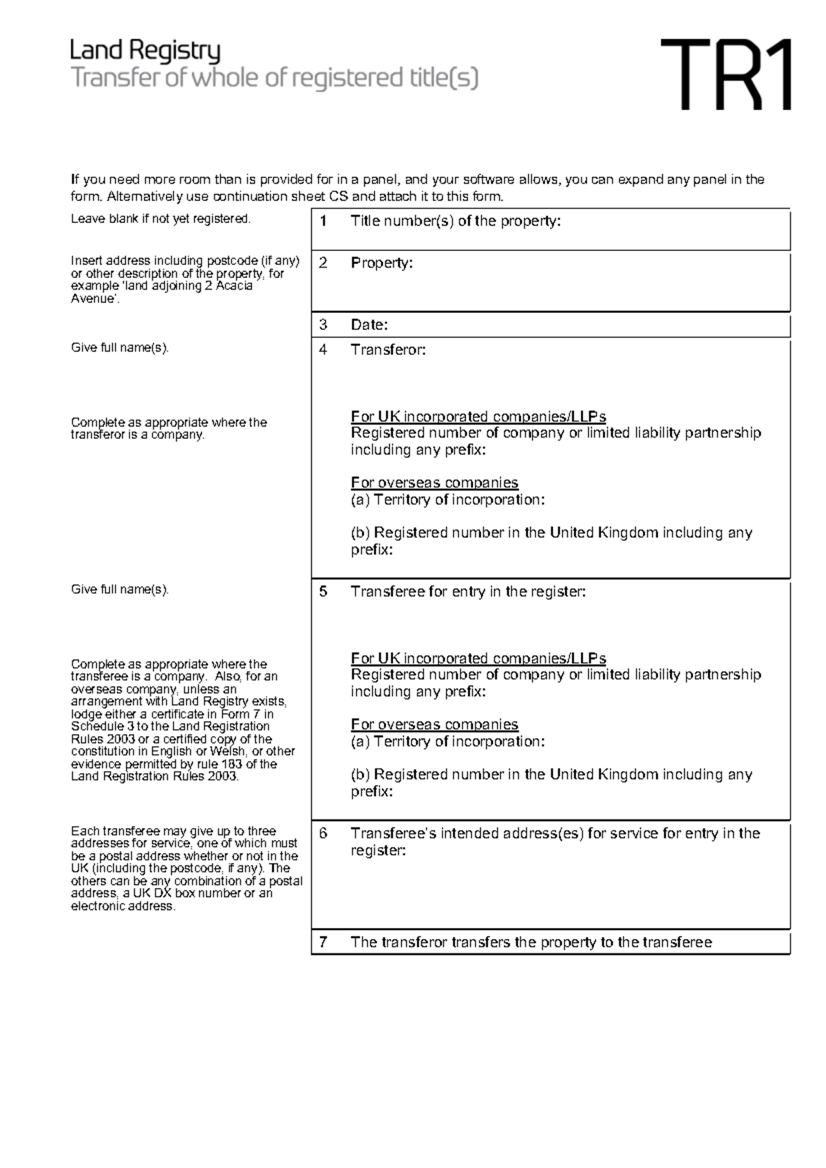 TR1 - Blank Form - If you need more room than is provided for in a ...