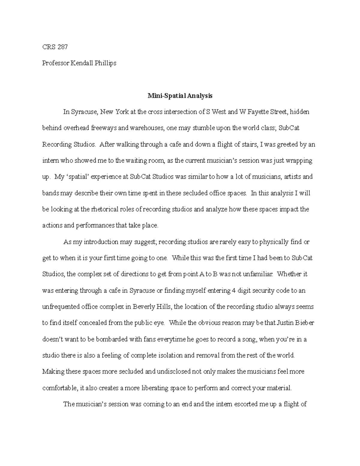 Mini Spatial Analysis - CRS 287 with Professor Kendall Phillips. This ...