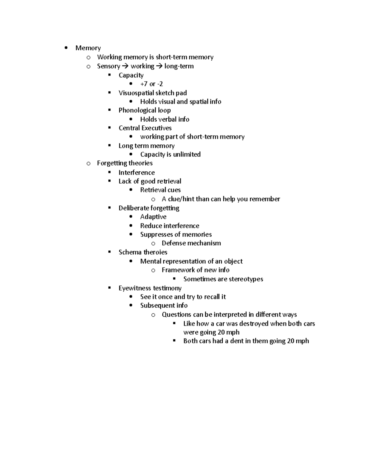 Psych 100 week 5 - memory - Memory o Working memory is short-term memory o Sensory working - Studocu