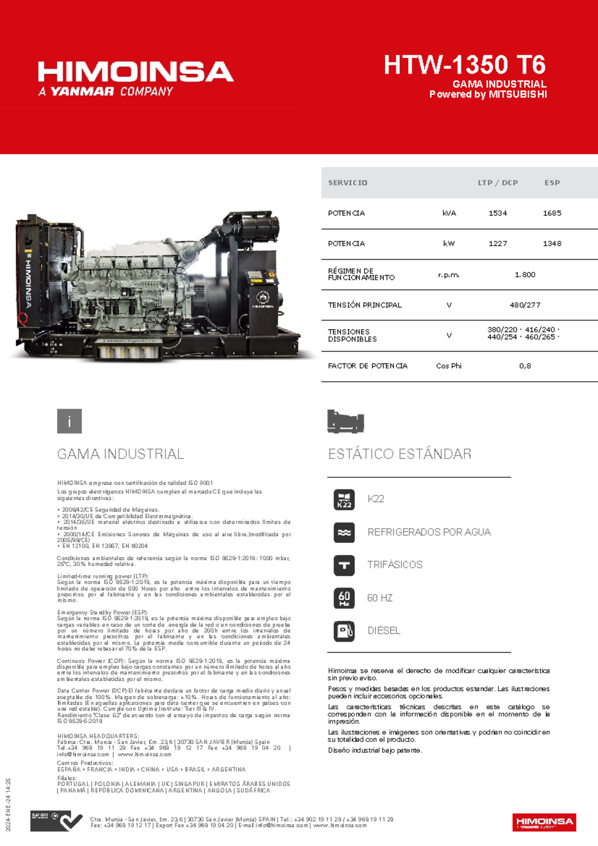 Generator set data sheet htw 1350 t6 open skid spanish - Ctra. Murcia ...