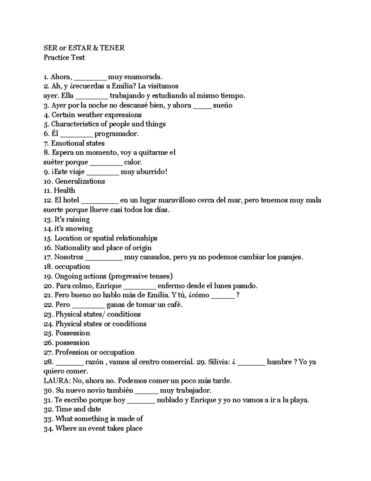 2020 Spanish 2(SPAN1002)-practicetest SER Estar.docx - SER or ESTAR ...