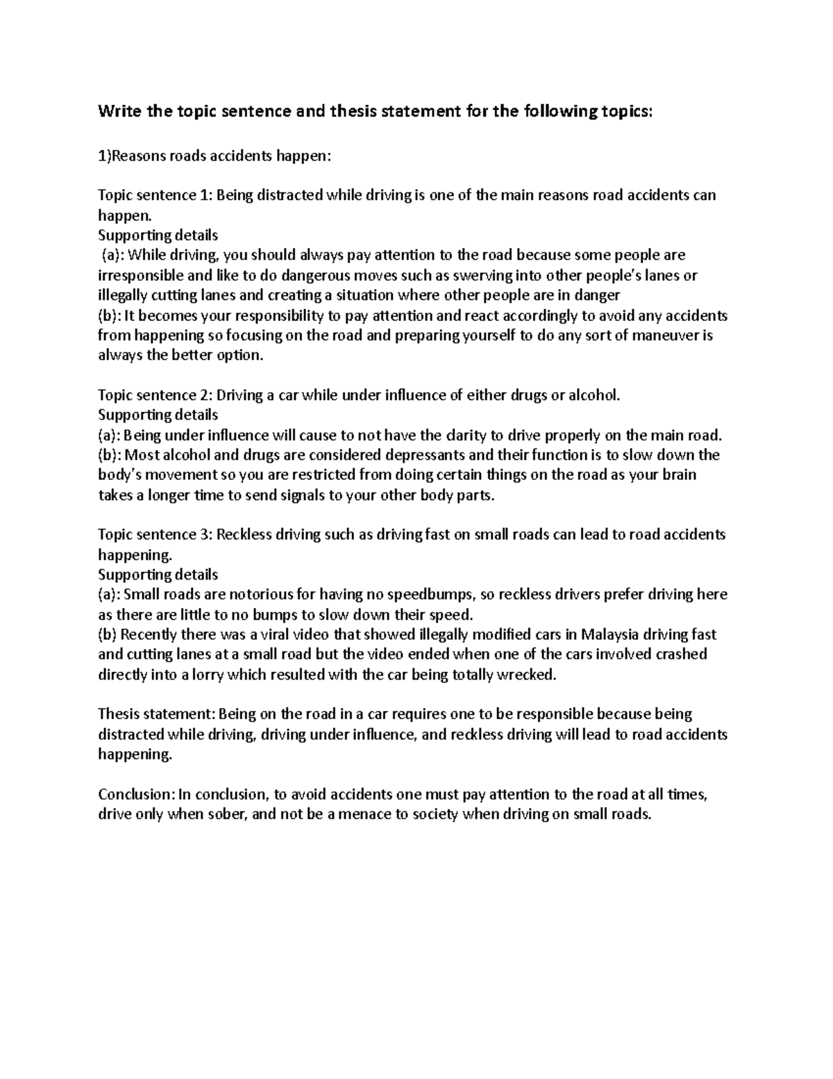 Topic sentence and thesis statement - Supporting details (a): While ...