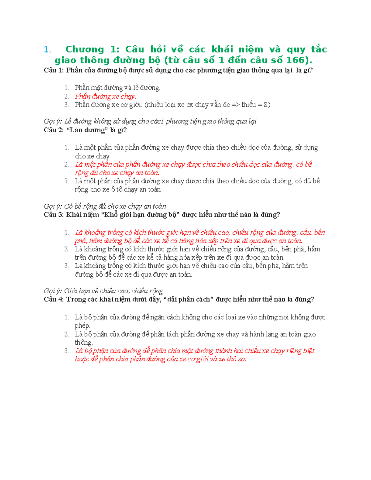 Luật GT duong bo - ewfwef - 1. Chương 1: Câu hỏi về các khái niệm và ...