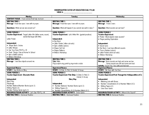 Kindergarten Lesson Plan Week 1 - KINDERGARTEN CATCH-UP EDUCATION DAILY ...
