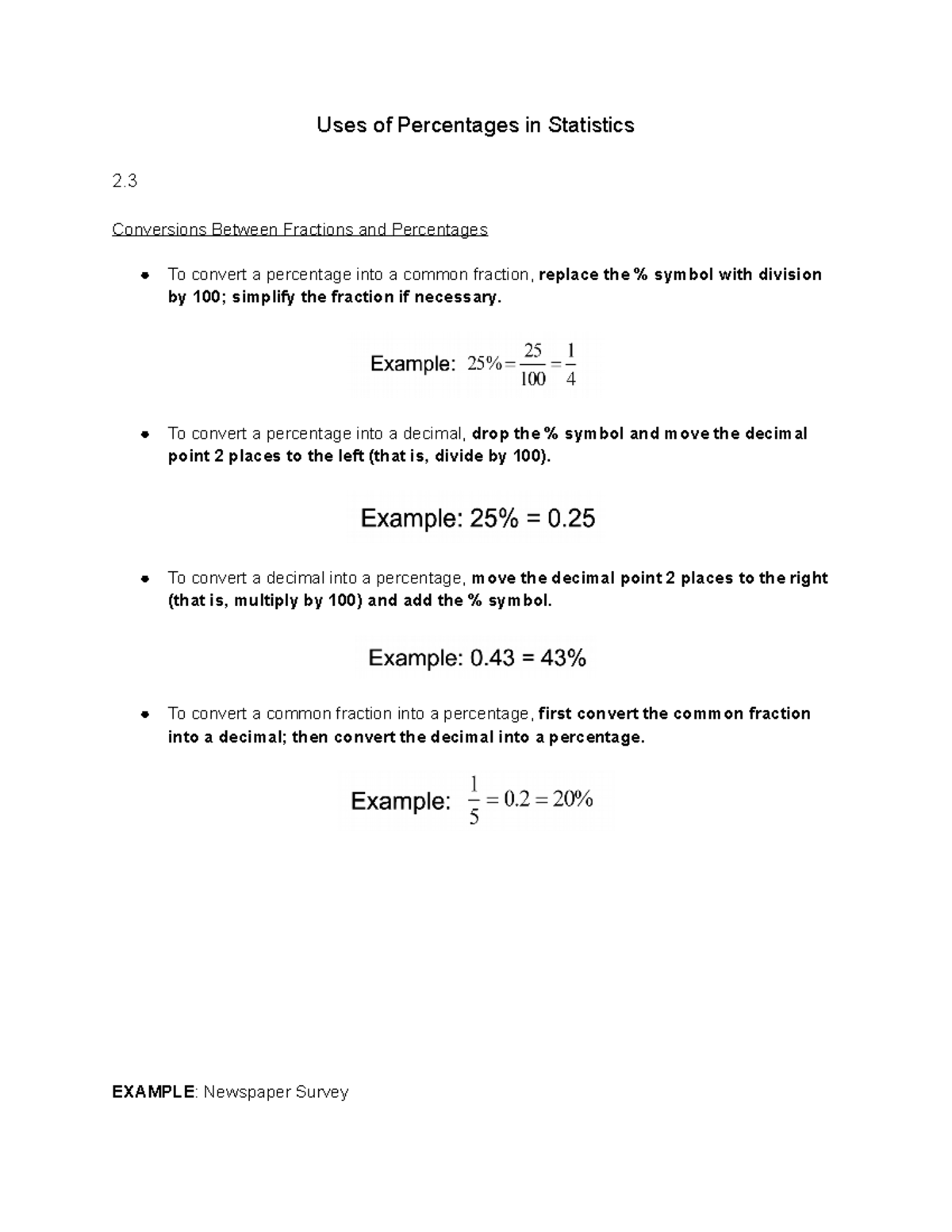 MTH 155 Chapter 2.3 Notes Uses of Percentages in Statistics - Uses of ...