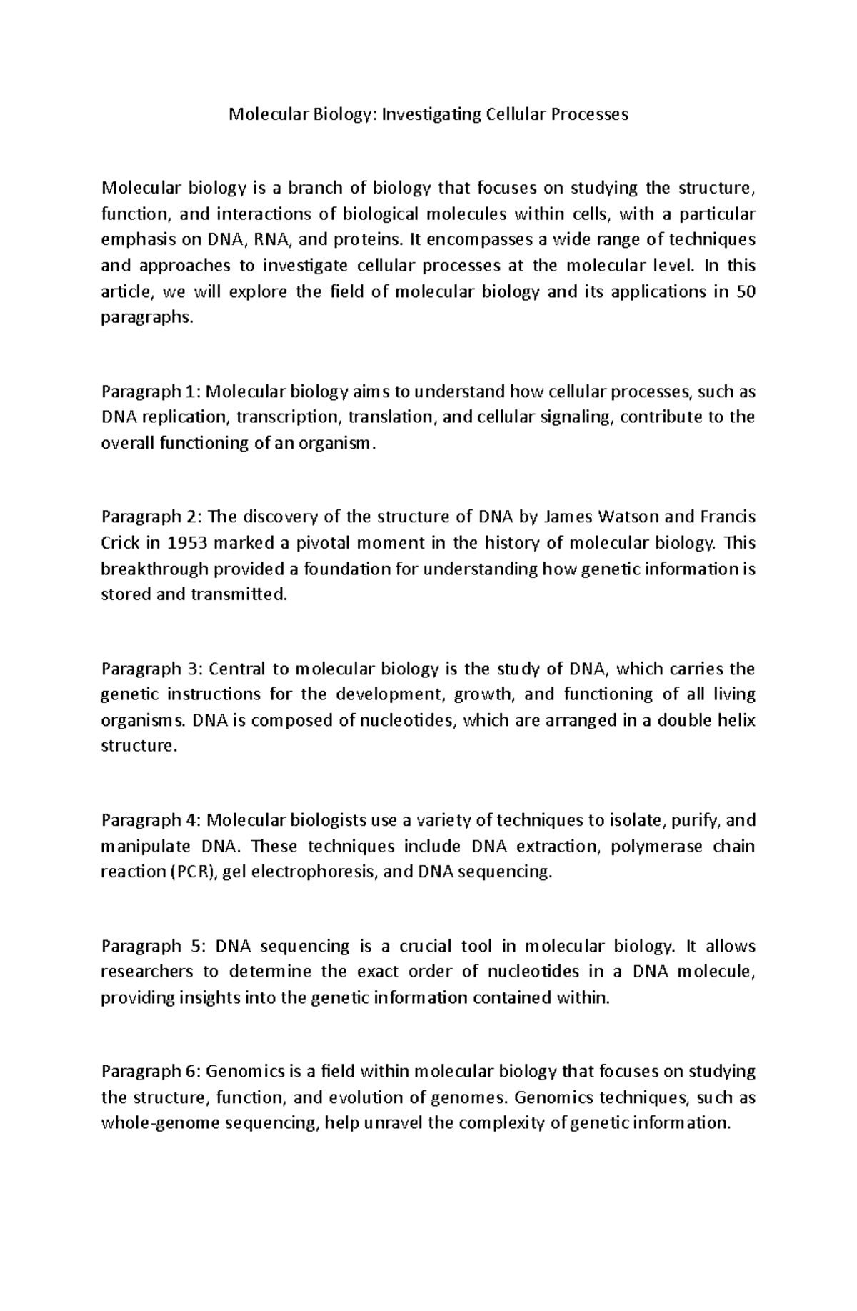Molecular Biology Investigating Cellular Processes - It encompasses a ...
