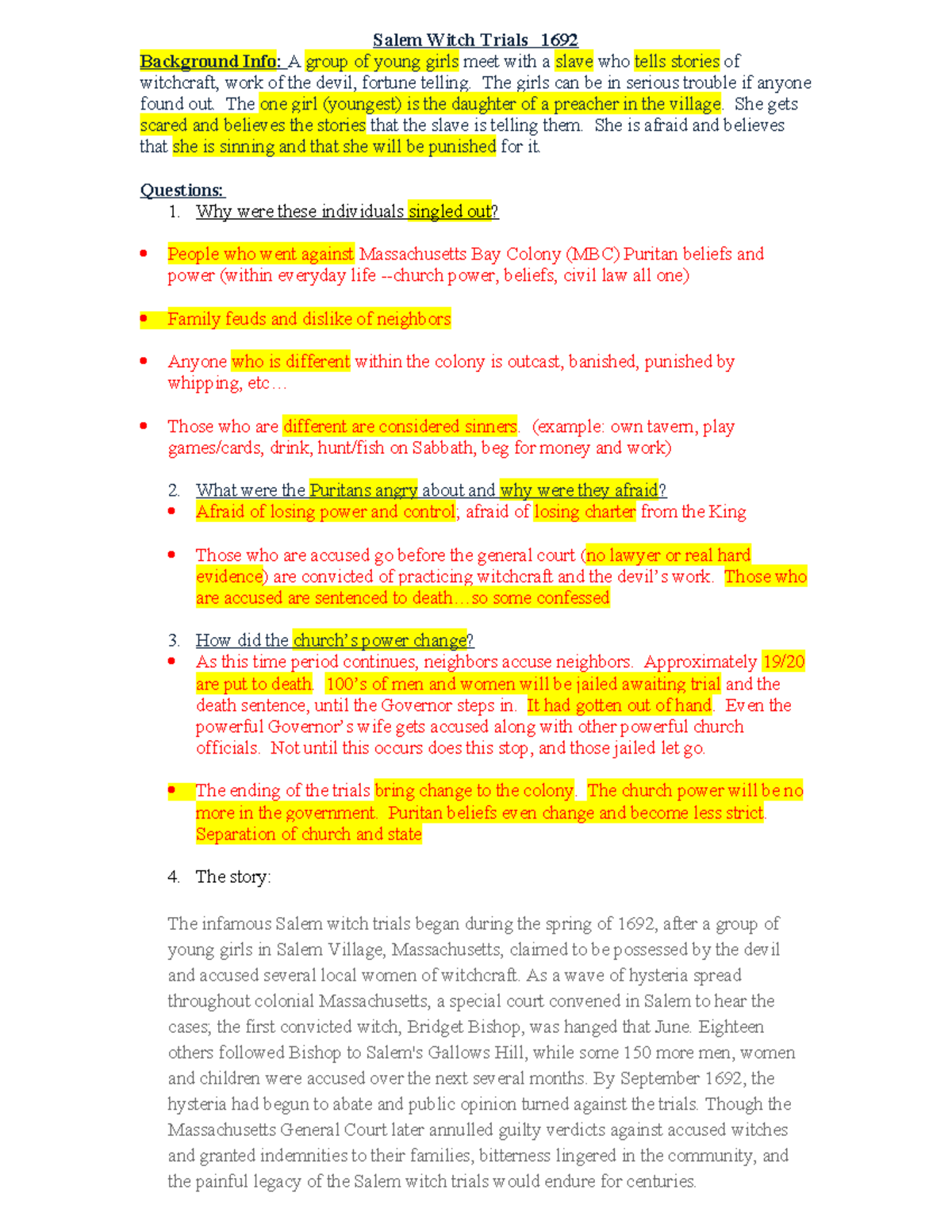 Salem Witch Trial Video Notes - Salem Witch Trials 1692 Background Info ...