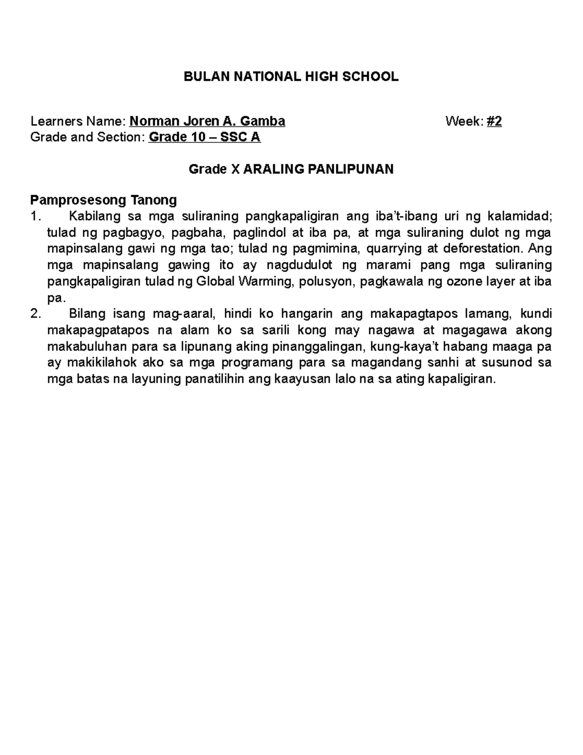 AP 10 - A glimpse of possible answer for Araling Panlipunan G10 week 2 ...