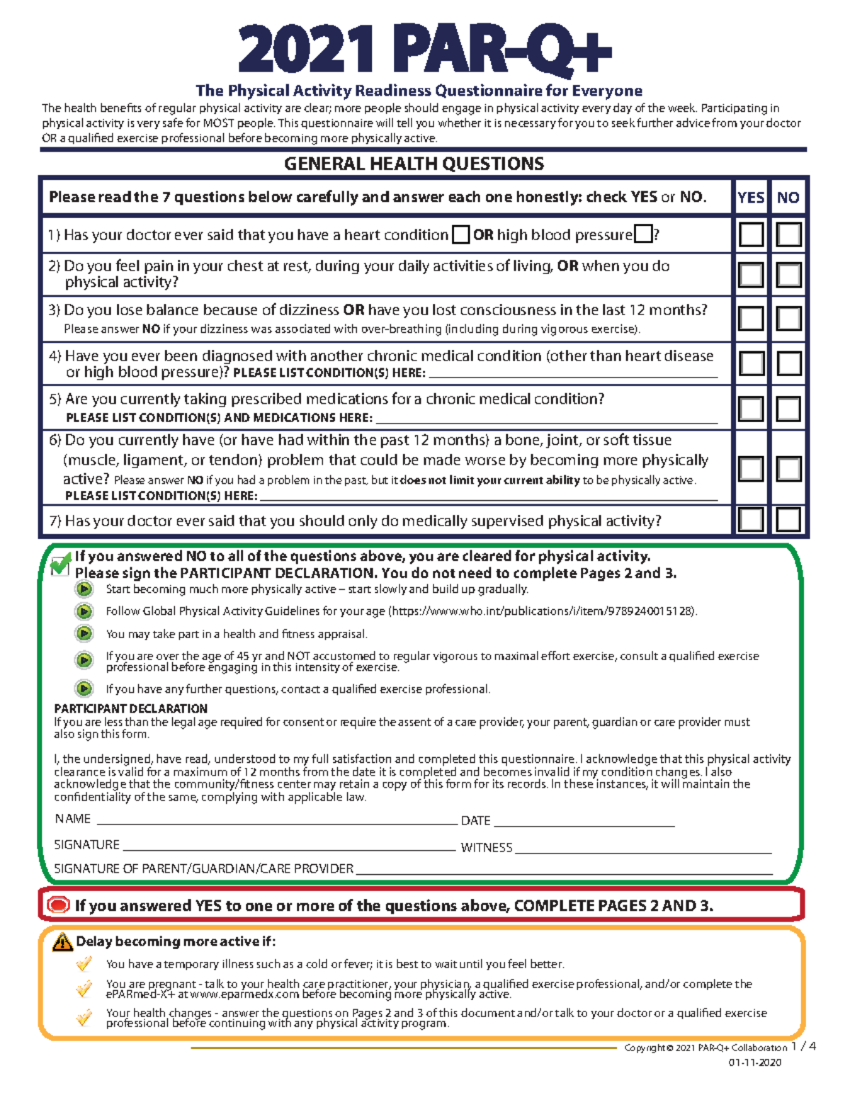 Par Q-Questionnaire - Par-Q questionnaire empty form for Physical ...