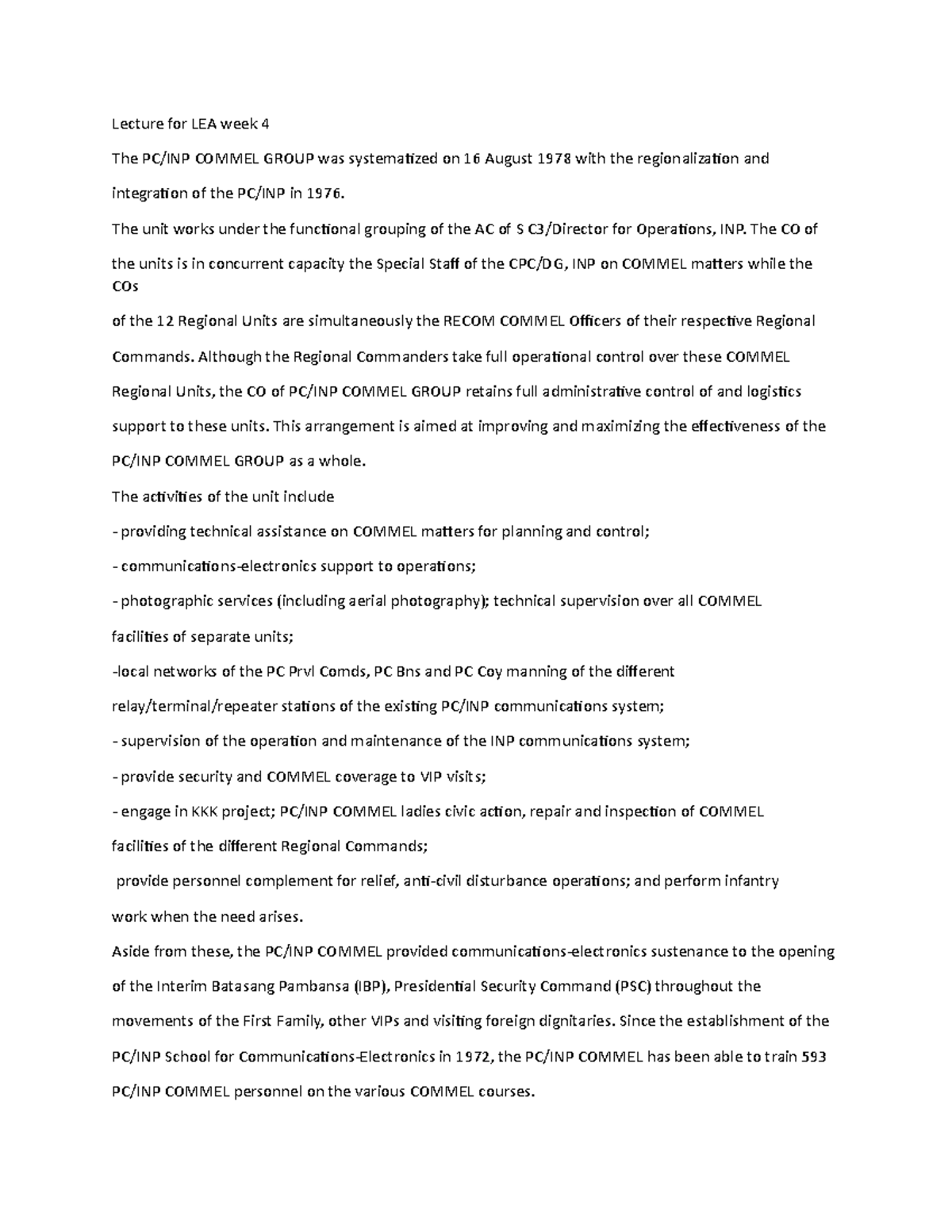 Lecture Notes LEA4 - Lecture for LEA week 4 The PC/INP COMMEL GROUP was ...