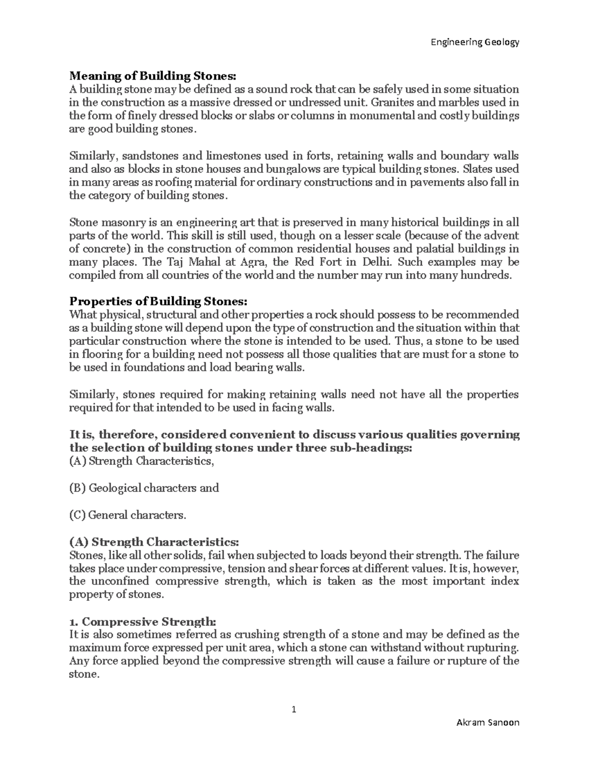 Building Stones - Lecture notes 1 - 1 Meaning of Building Stones: A ...