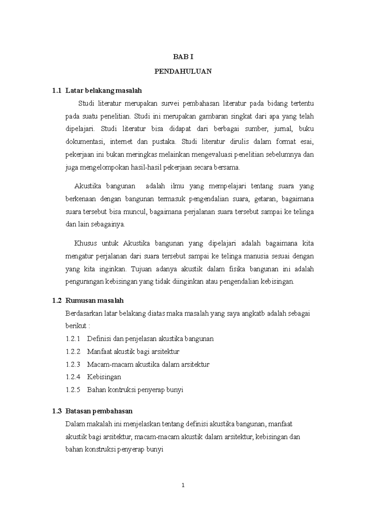 Studi Literatur Akustik - BAB I PENDAHULUAN 1 Latar belakang masalah ...