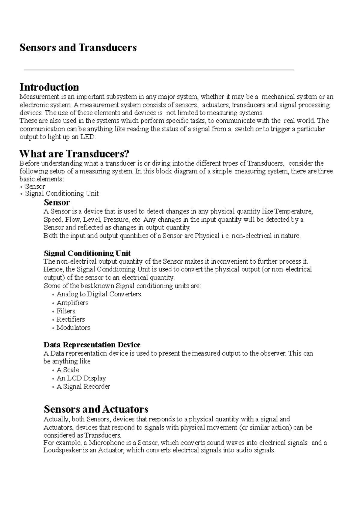 Sensors and transducers - Sensors and Transducers ####### - Studocu