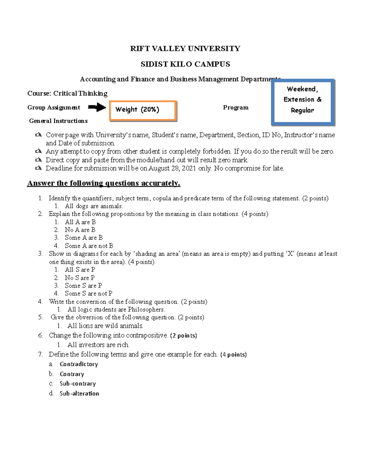 Critical Thinking Group Assignment 2- 6Kilo - RIFT VALLEY UNIVERSITY ...