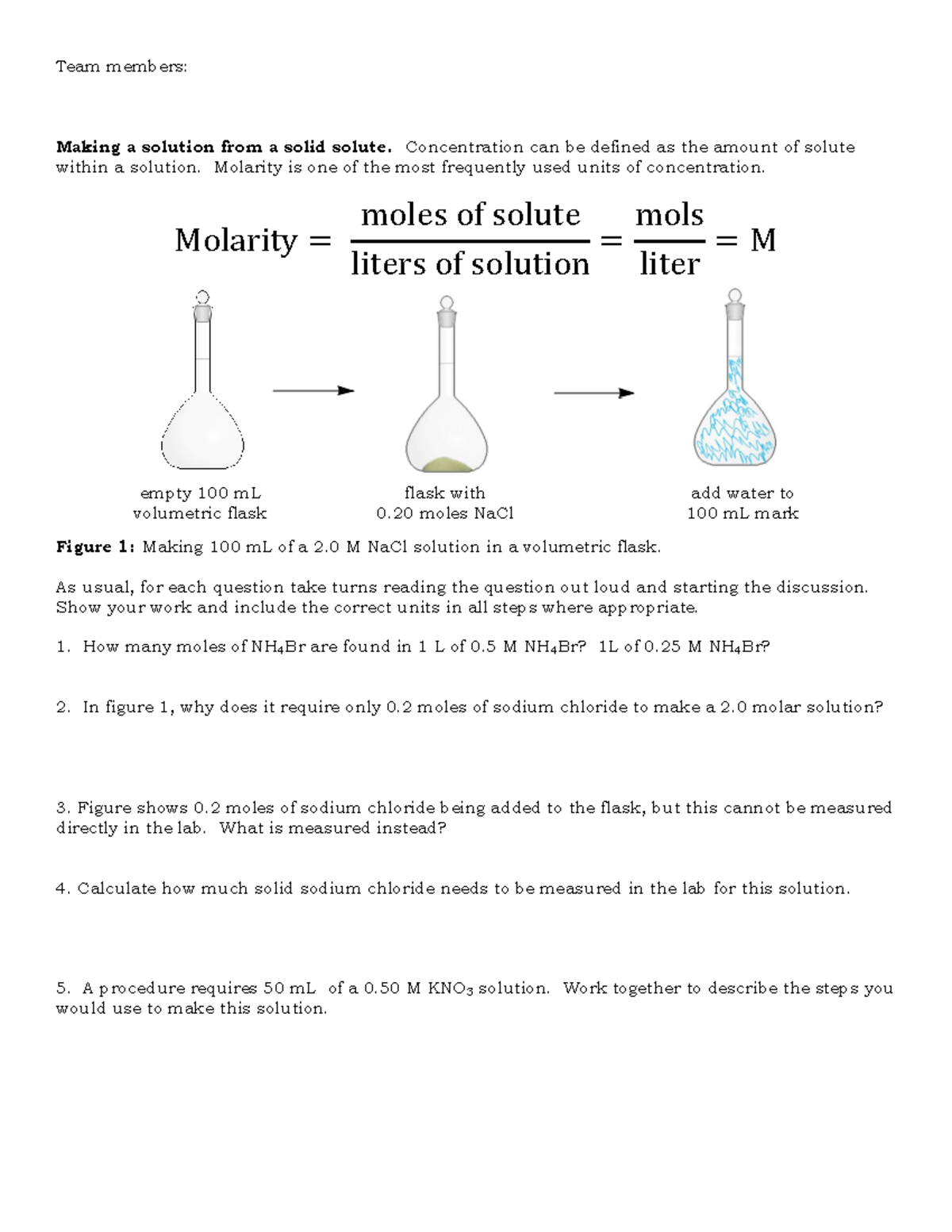 Chapter 8 making solutions - Team members: Making a solution from a ...