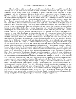 Reflective Learning Diary-RLD - What does it mean to say that rights ...