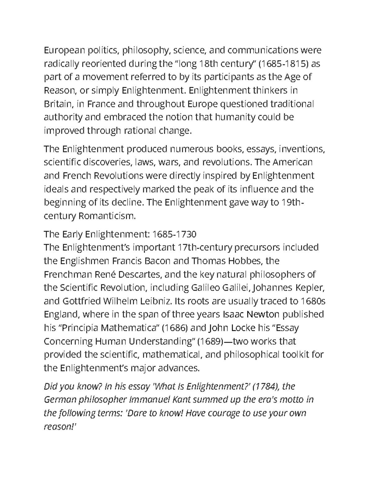 Enlightenment Notes - European politics, philosophy, science, and ...