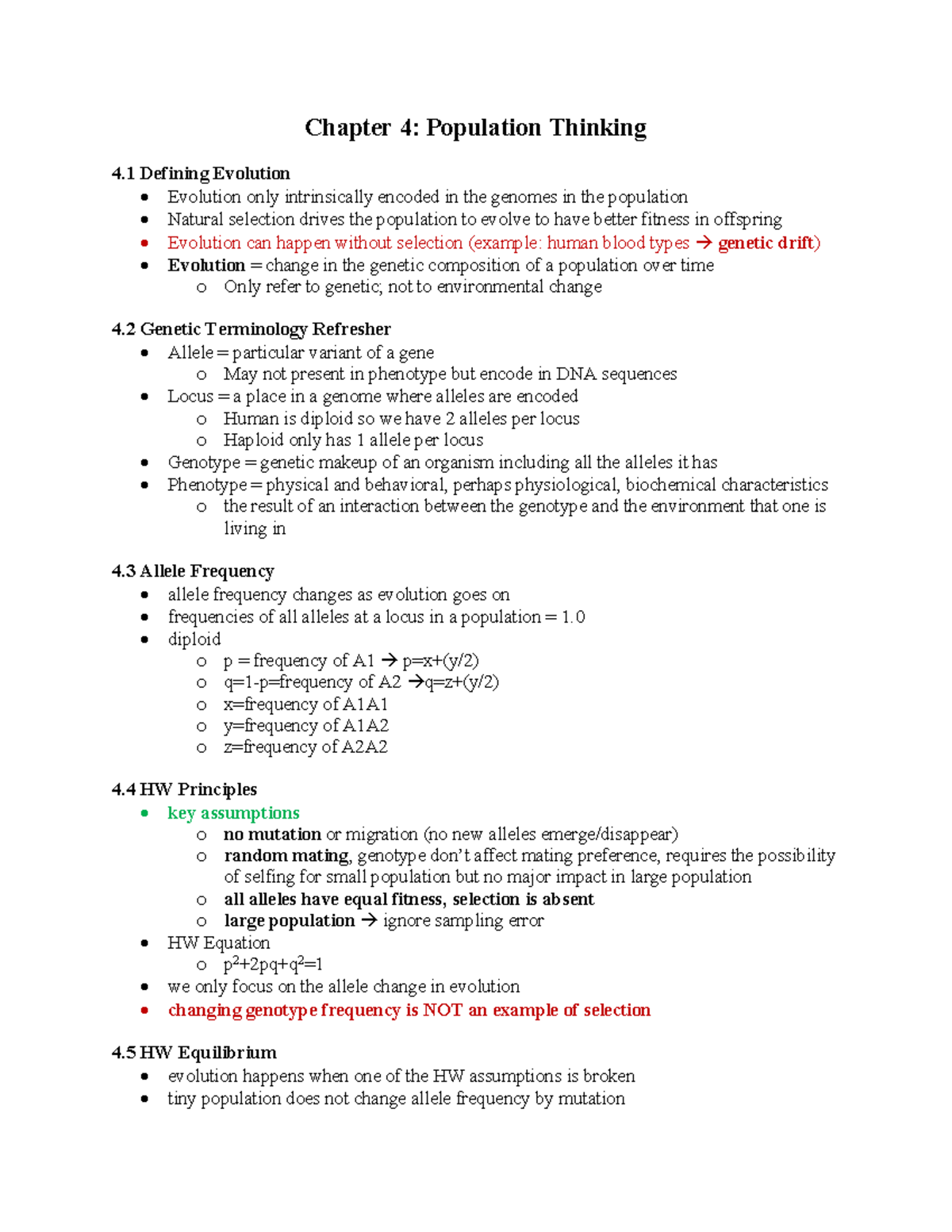 Evolution Chapter 4 population thinking (Bio 152) - Chapter 4 ...