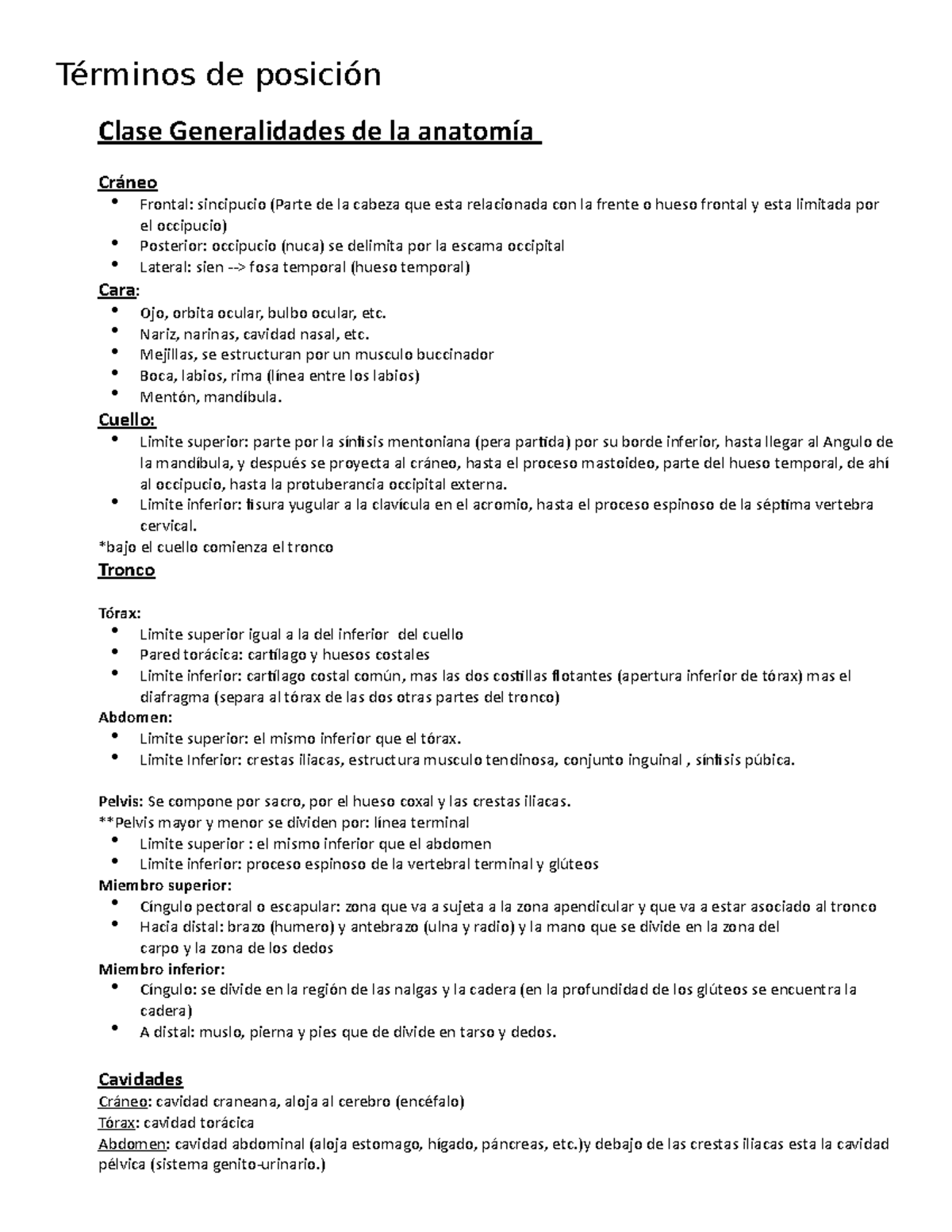 Términos de posición - Términos de posición Clase Generalidades de la ...