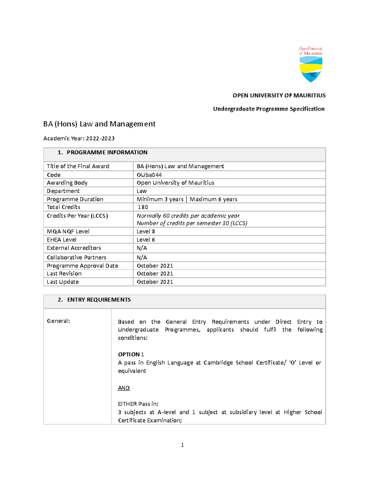 BA-Law-Management-ECTS-27.04.22 - OPEN UNIVERSITY OF MAURITIUS ...