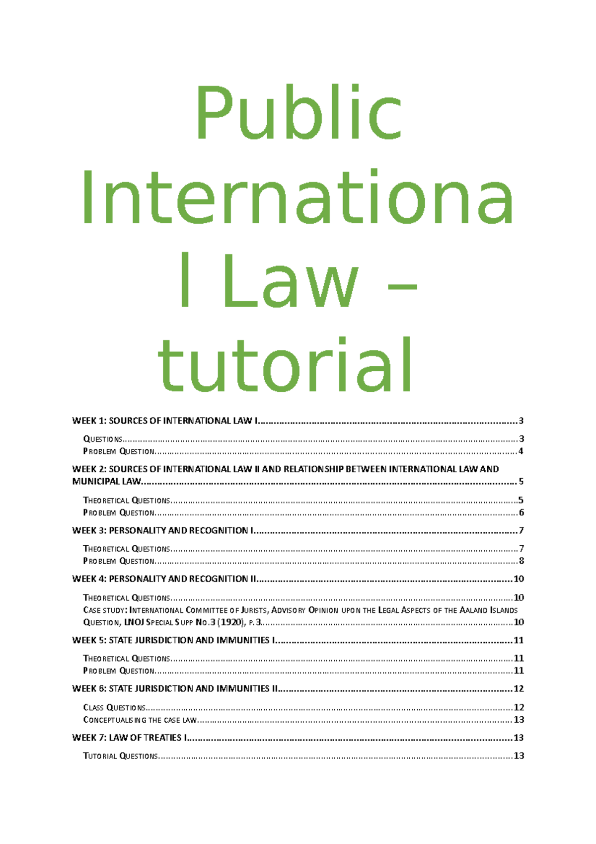 International Law Tutorial Notes Semester 2, 2022 - Public Internationa ...