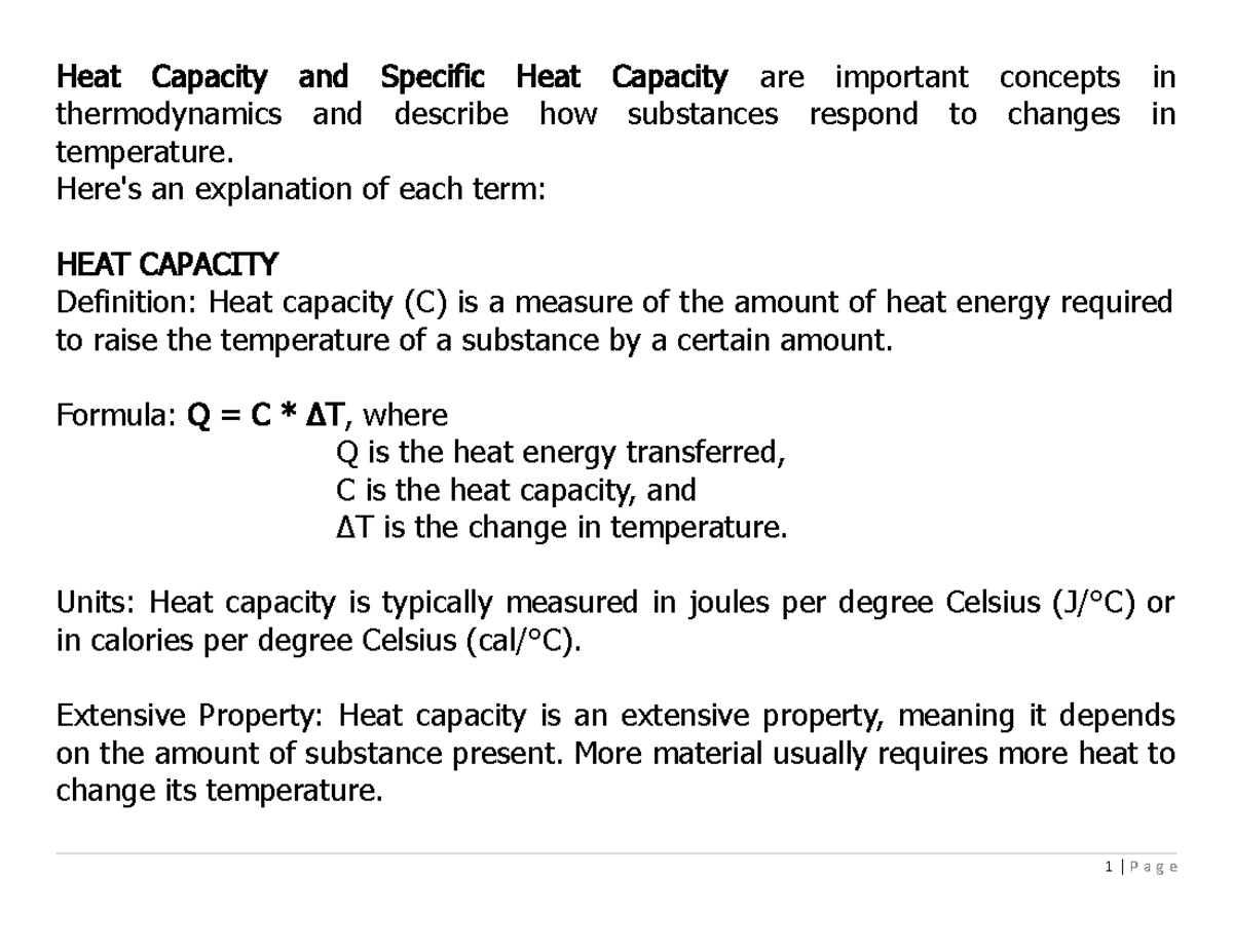 Heat Capacity and Specific Heat Capacity Concepts - Here's an ...