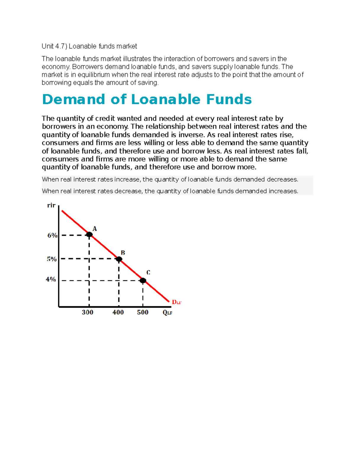 Unit 4 - Unit 4) Loanable funds market The loanable funds market ...