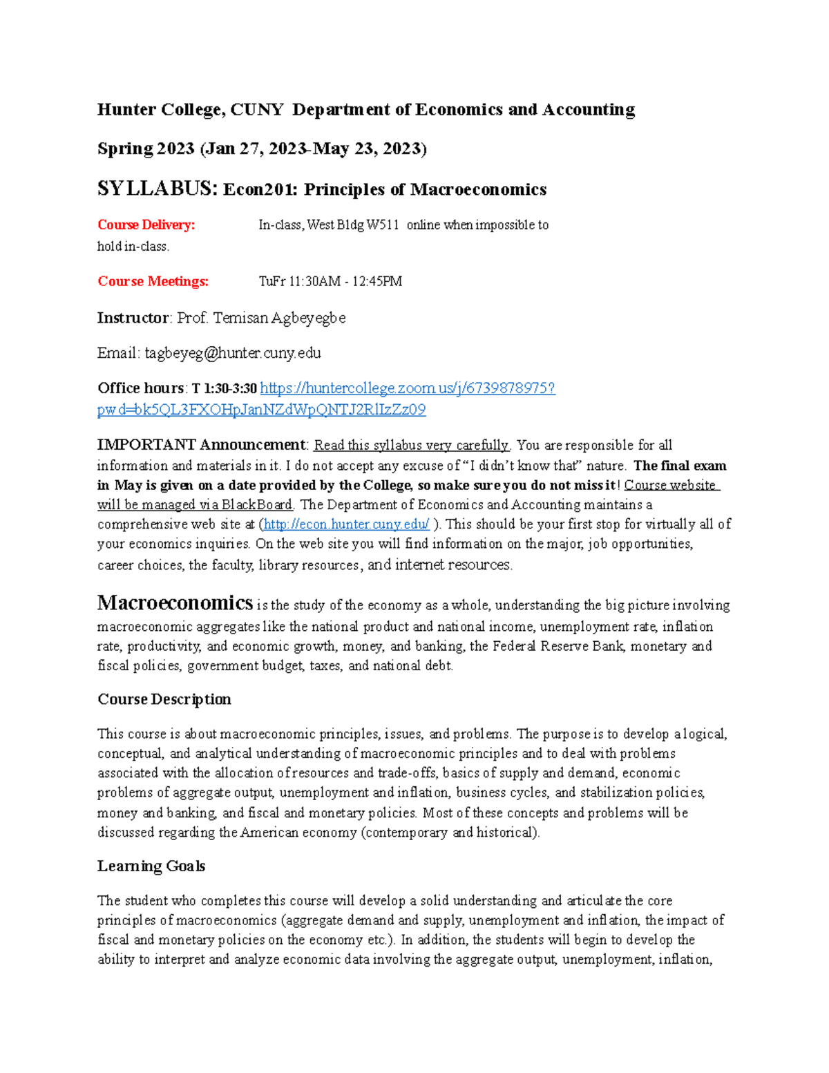 Eco201syl Spring 2023 - Syllabus - Hunter College, CUNY Department of ...