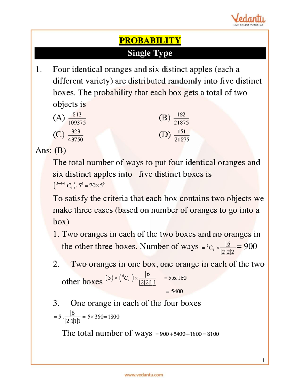 Vedantu Advanced Probability Important Questions - PROBABILITY Single ...