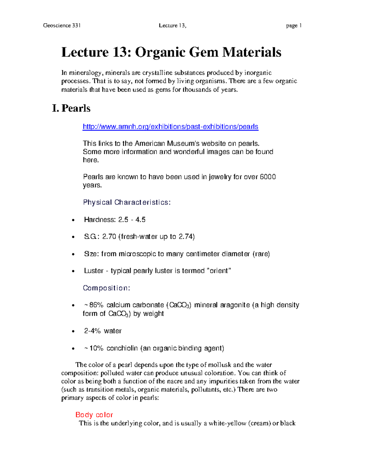 Lecture 13 Gems 331 - Lecture 13: Organic Gem Materials In mineralogy ...