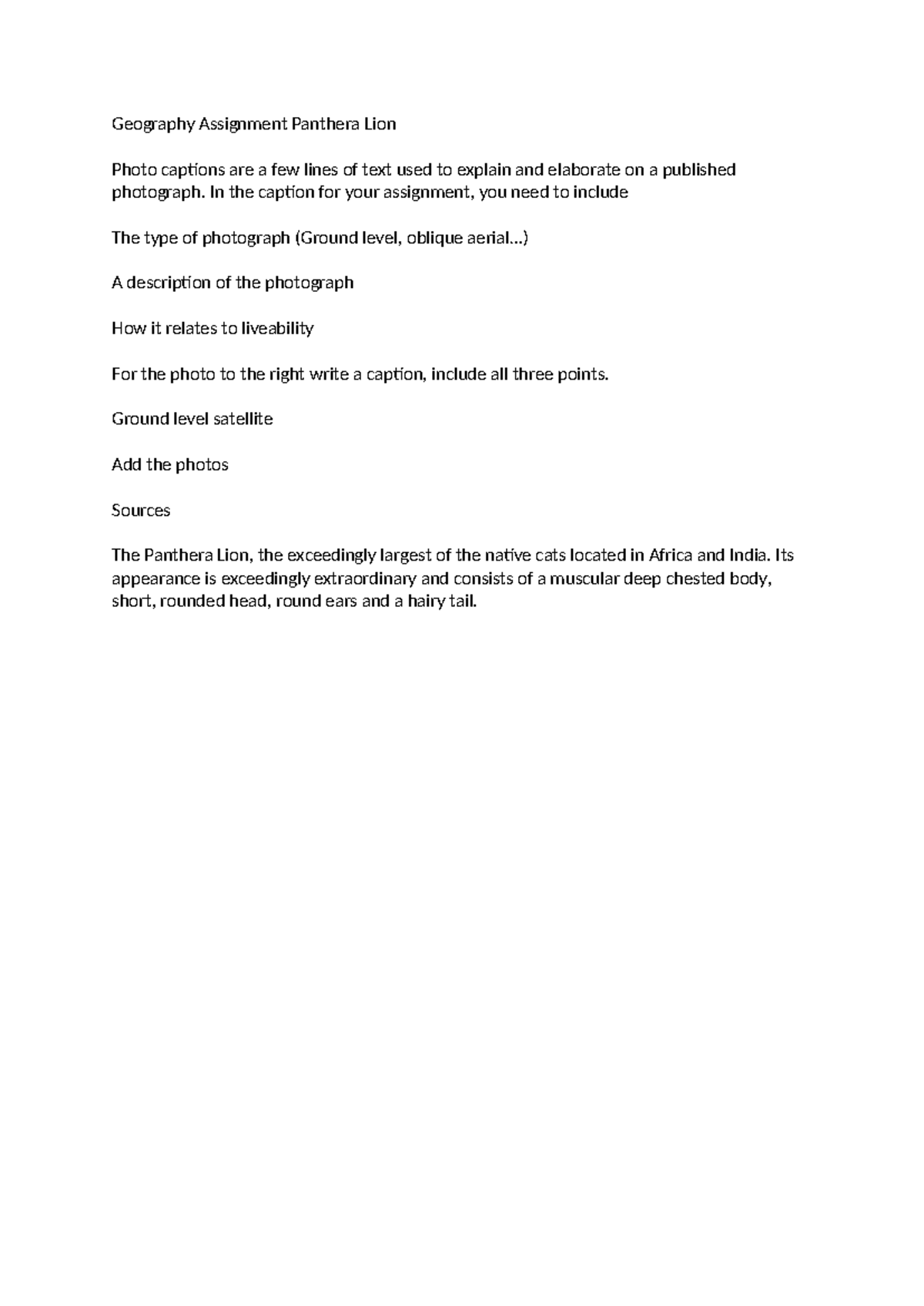 Geography - In the caption for your assignment, you need to include The ...