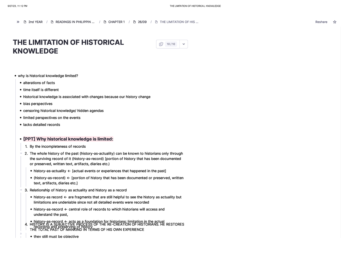 THE Limitation OF Historical Knowledge - 9/27/23, 11:12 PM THE ...