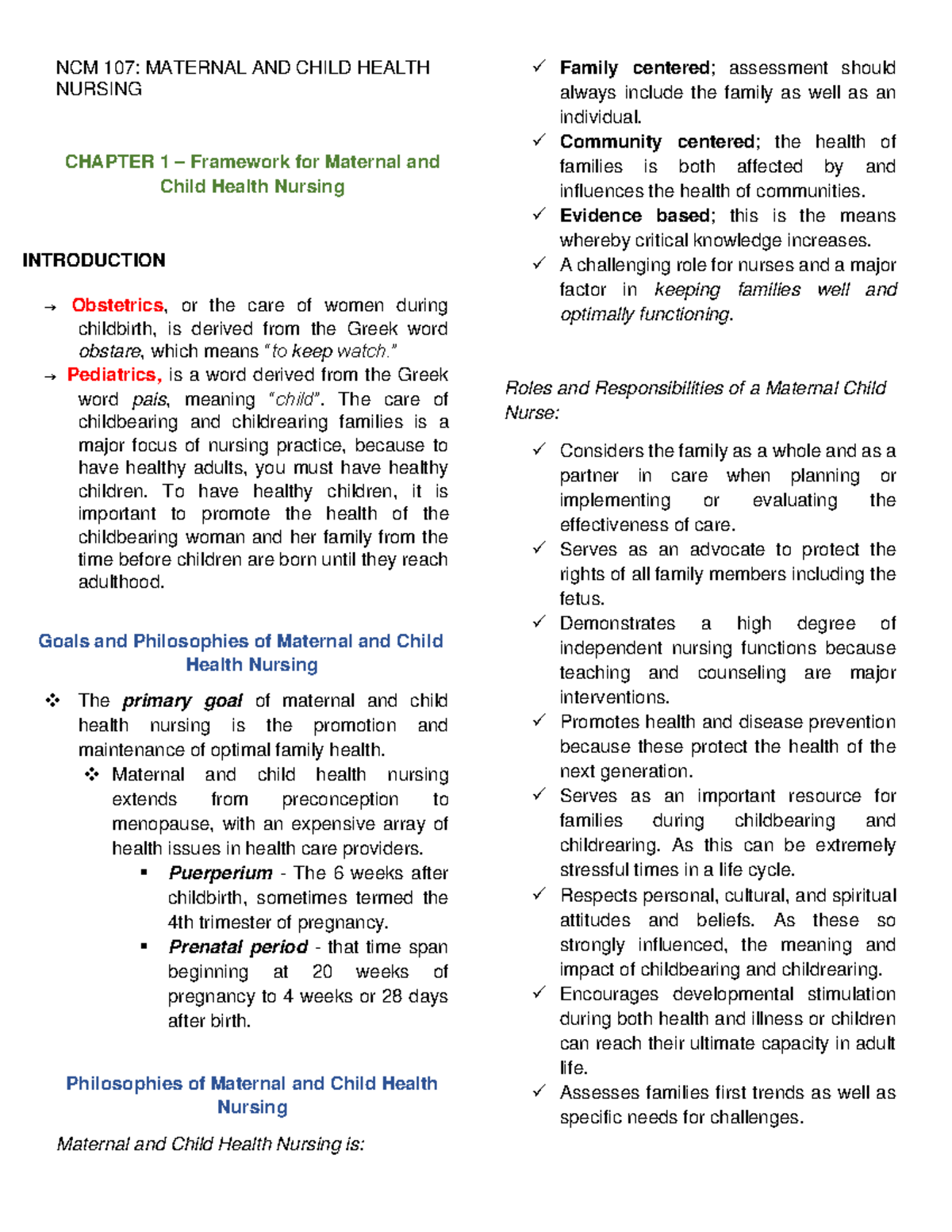 Maternal - ” → Pediatrics, is a word derived from the Greek word pais ...