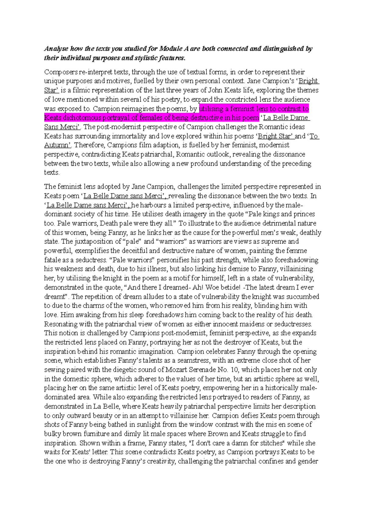 Keats essay mod A - Analyse how the texts you studied for Module A are ...