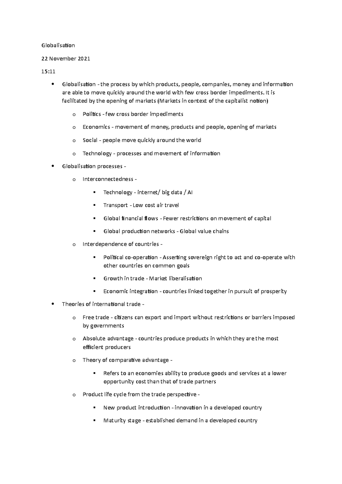 Globalisation - Lecture notes 8 - Globalisation 22 November 2021 15 ...