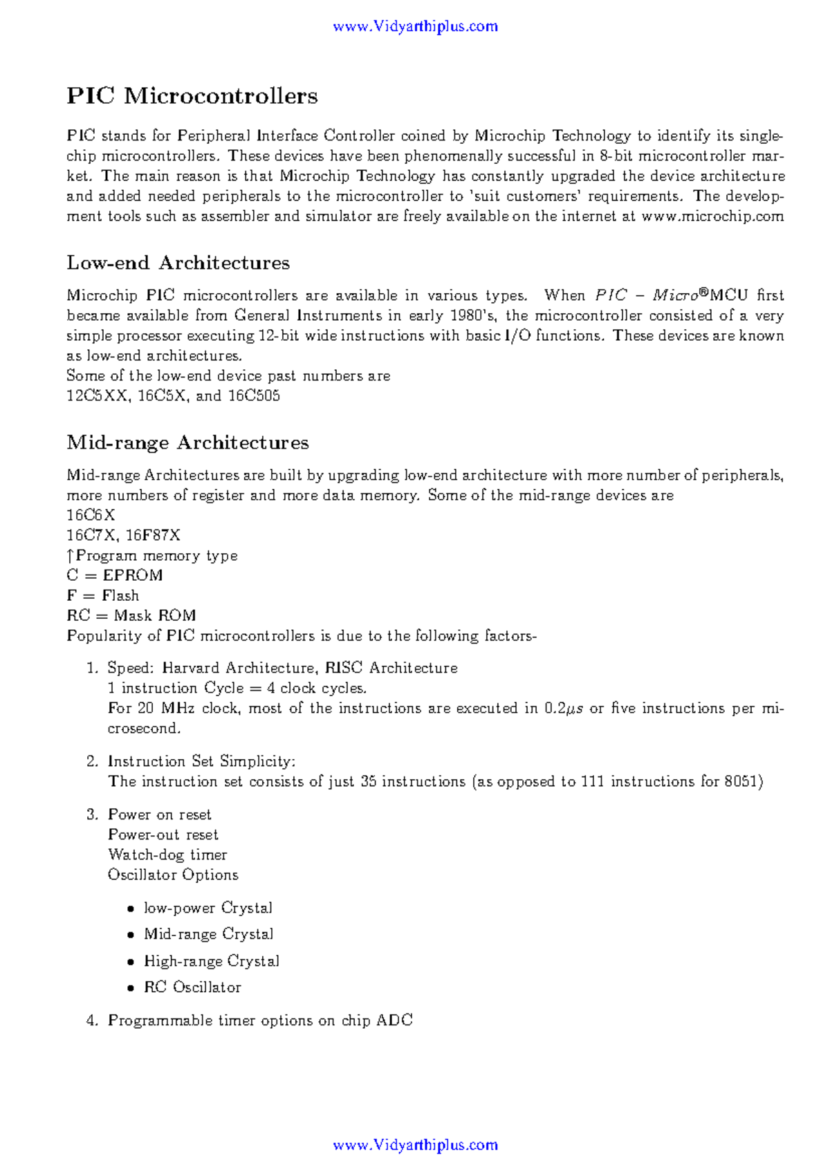 PIC Microcontroller architecture - PIC Microcontrollers PIC stands for ...