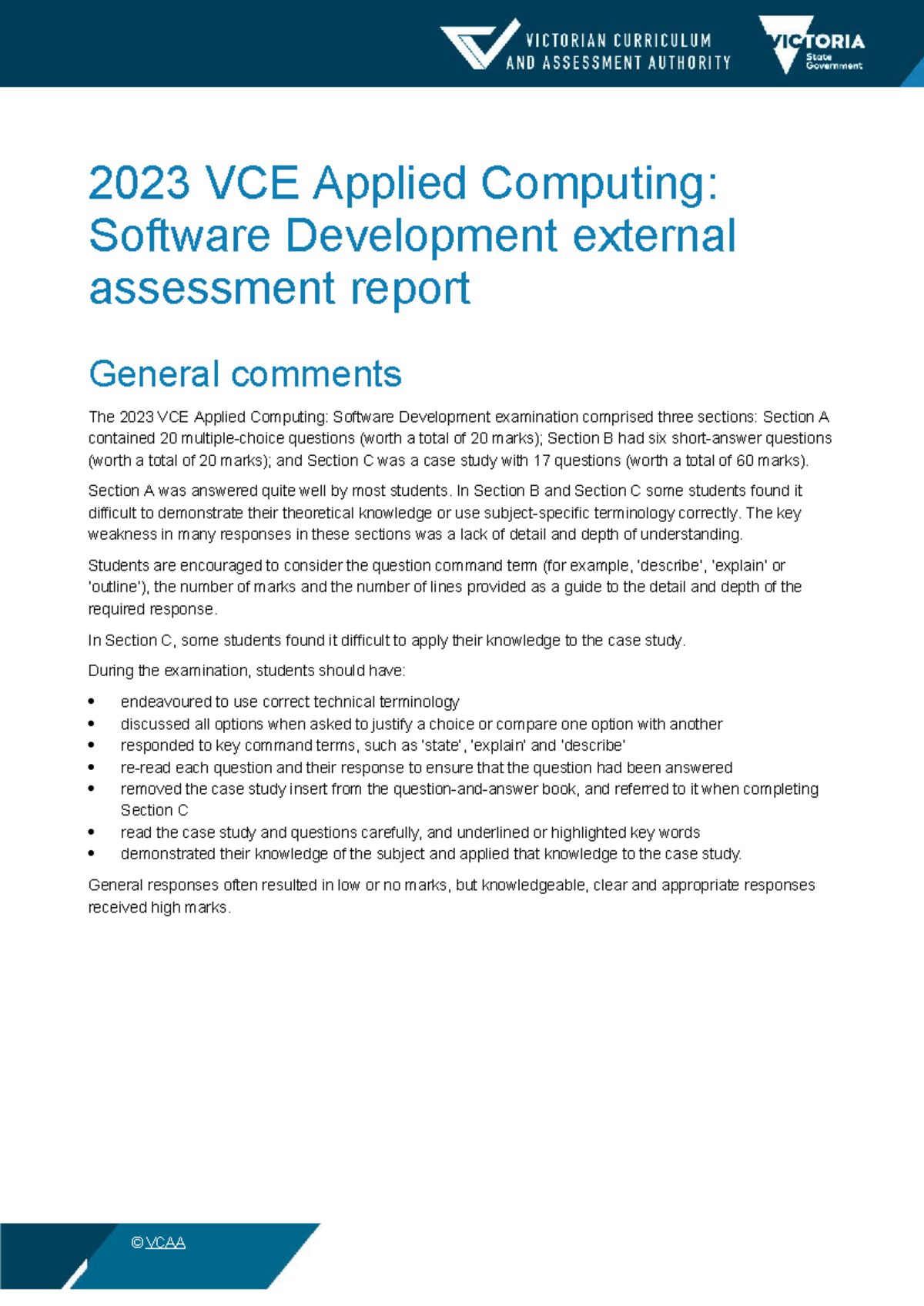 2023ACsoftwaredev-report - 2023 VCE Applied Computing: Software ...