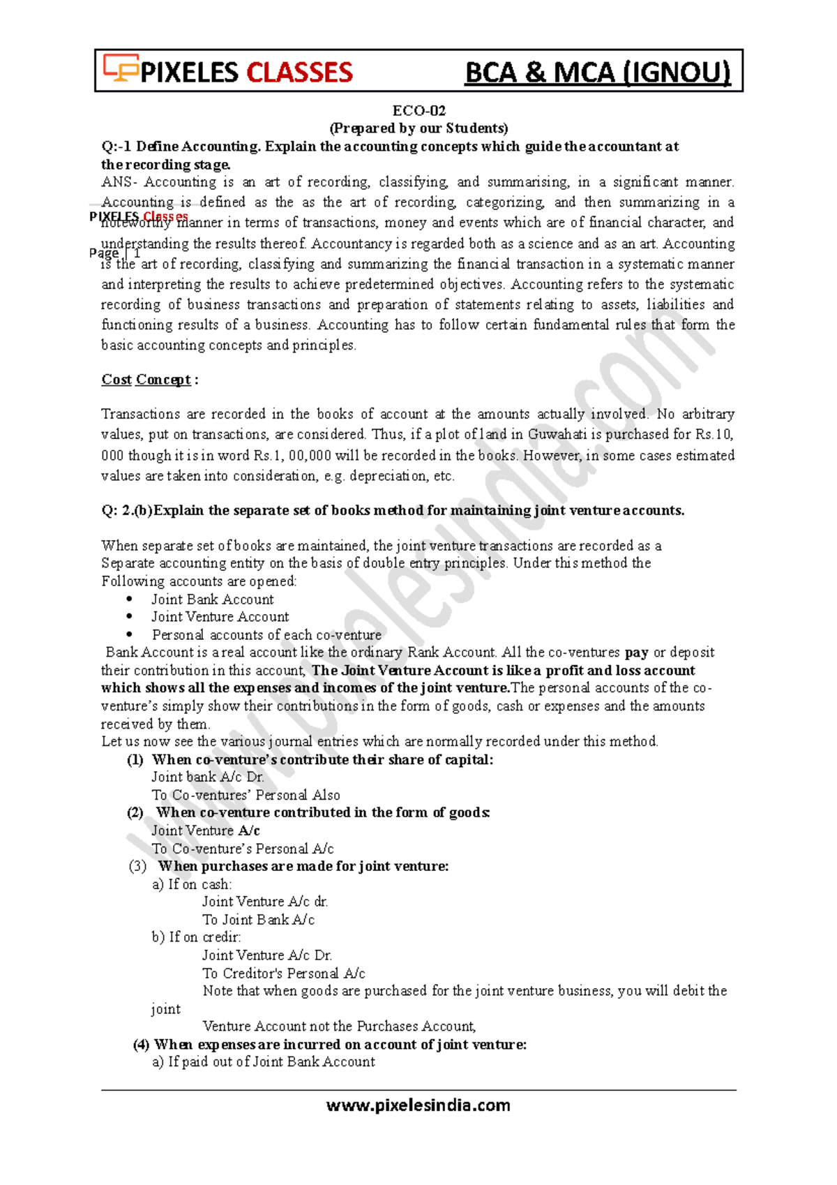 ECO 02 Solved Assignments 2016 - PIXELES Classes Page | 1 ####### ECO- (Prepared by our Students ...