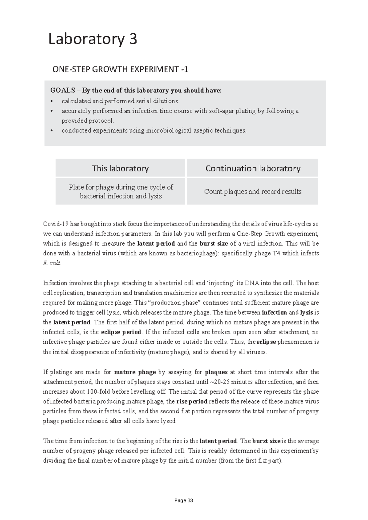 Lab 3 pages only Biosci 202 2024 - Laboratory 3 ONE-STEP GROWTH EXPERIMENT - This laboratory ...