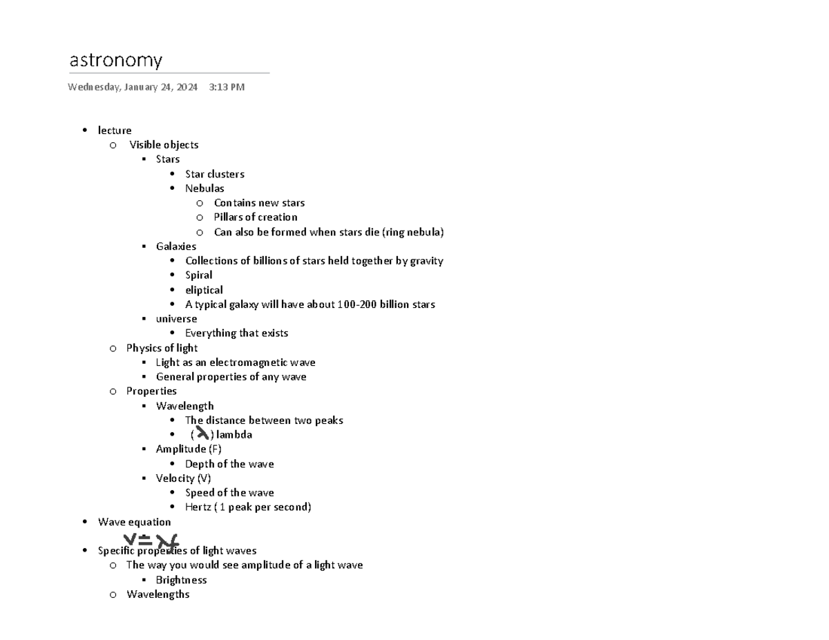 Astronomy lecture 1 - astronomy Wednesday, January 24, 2024 3:13 PM ...