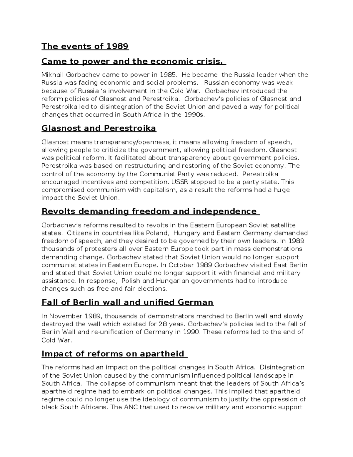 Mikhail Gorbachev - Hjhhh - The events of 1989 Came to power and the ...