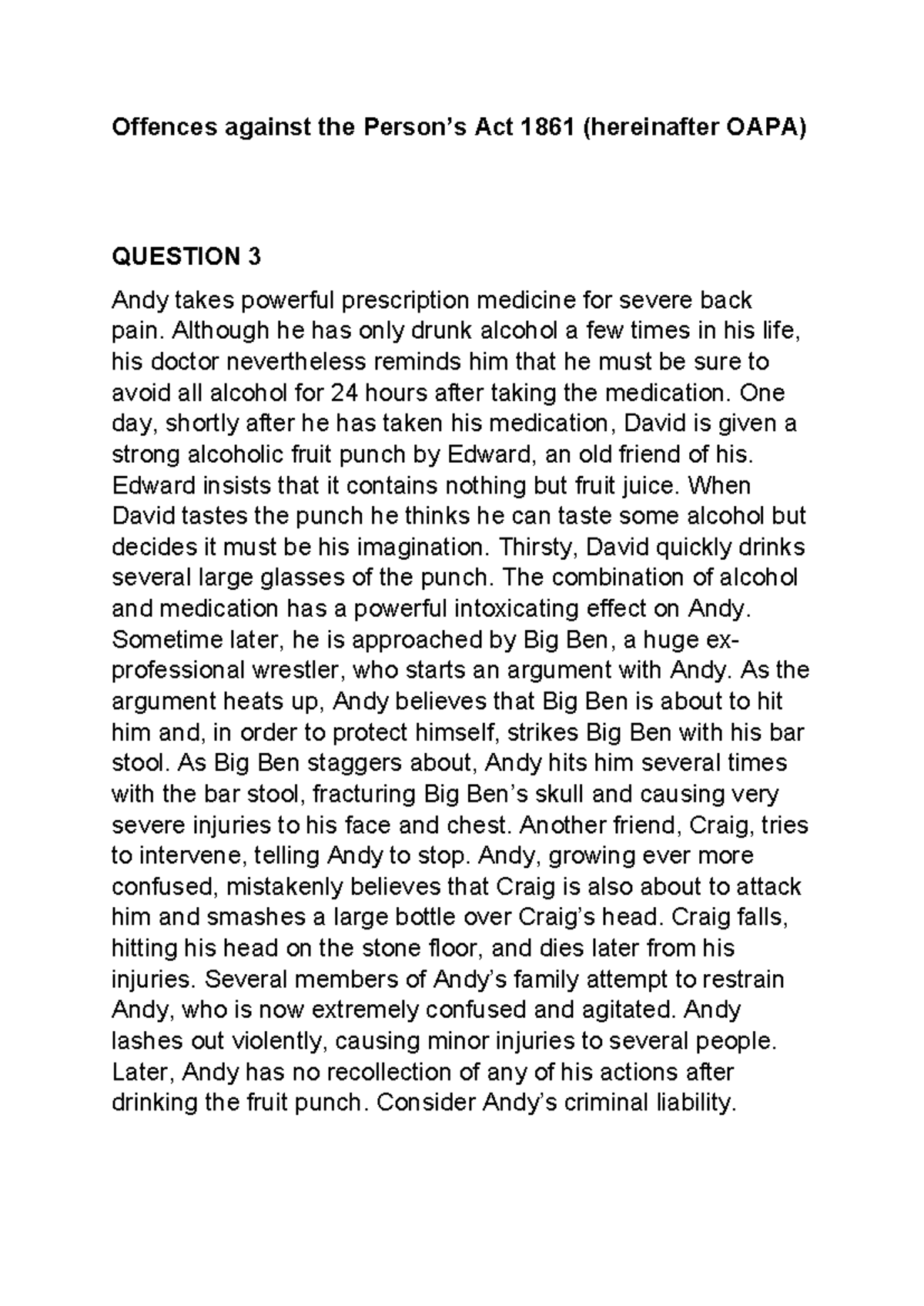 Offences against the Person answer sample - Offences against the Person ...