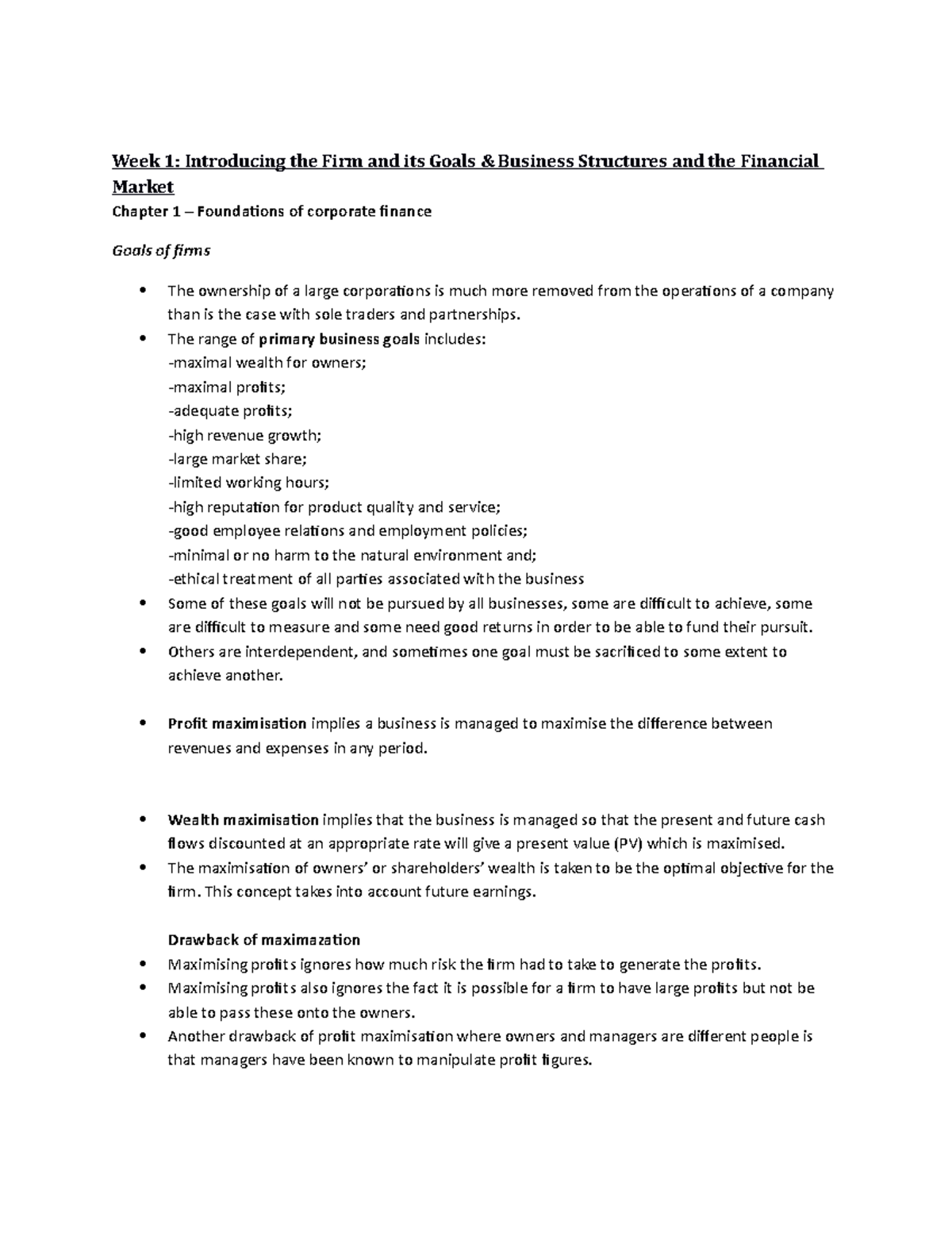 AF208 Short Notes ON FINANCIAL MANAGEMENT Week 1 Introducing The af208-short-notes-on-financial-management-week-1-introducing-the