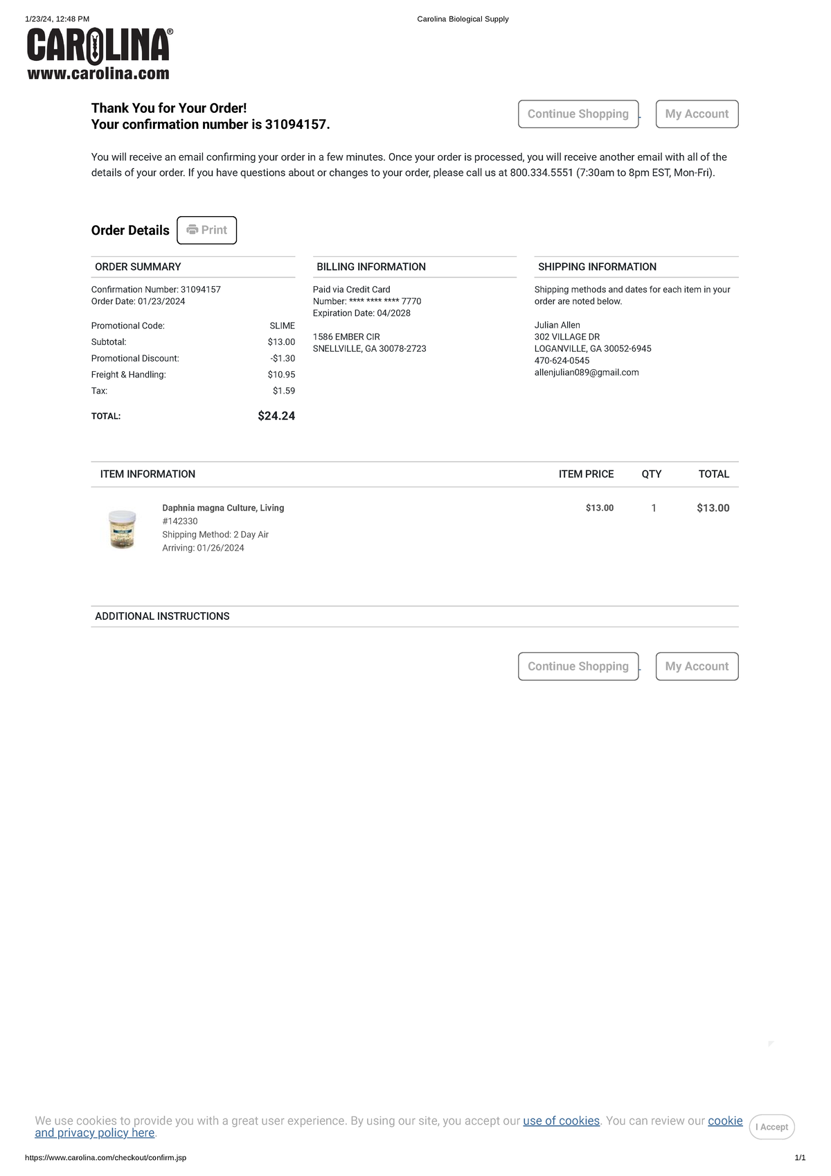 Carolina Biological Supply - 1/23/24, 12:48 PM Carolina Biological ...