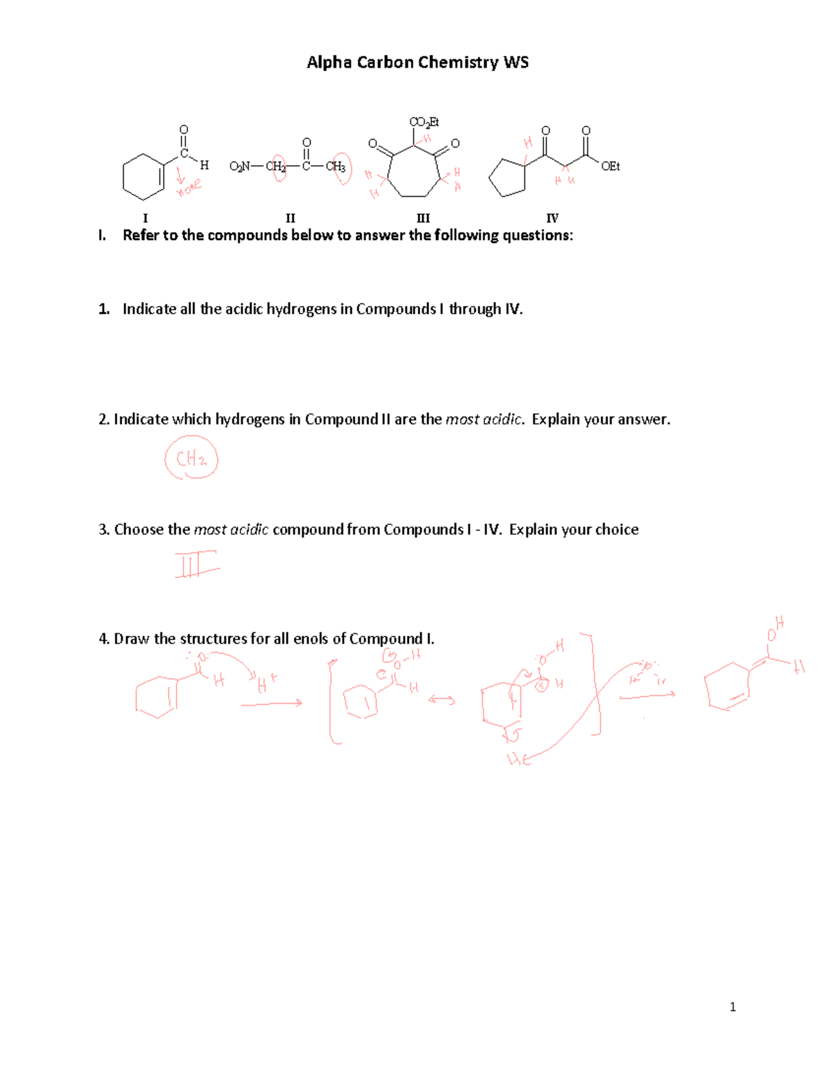 Alpha-Carbon-WS - Alpha-Carbon-WS - I. Refer to the compounds below to ...