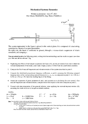 Dynamics of Mechanical System - Report 1 - MASTER’S DEGREE IN ...
